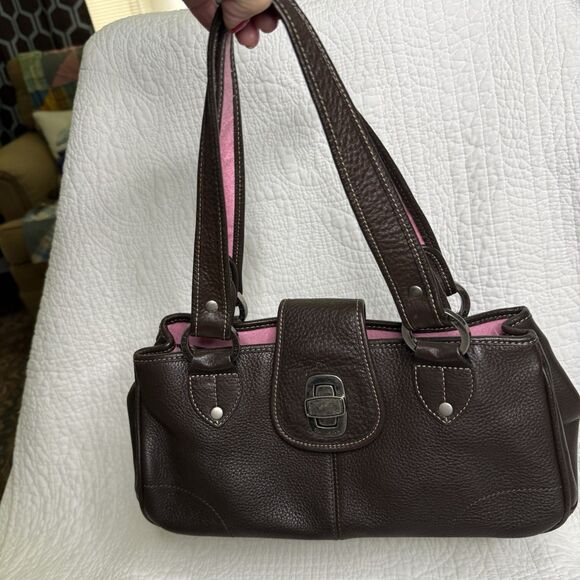 The Sak | Bags | The Sak Dk Brown Leather Handbag Pink Polka Dot Lining ...